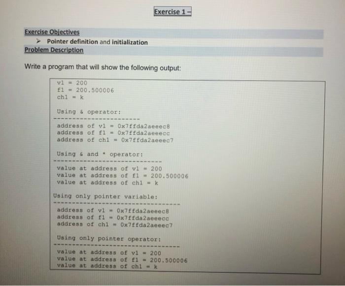 Solved Exercise 1 Exercise Objectives Pointer definition | Chegg.com