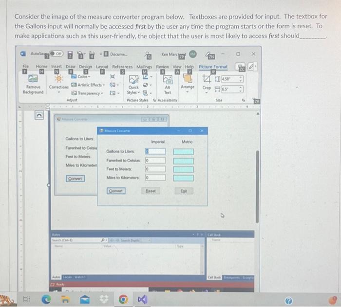 Solved Consider the image of the measure converter program | Chegg.com