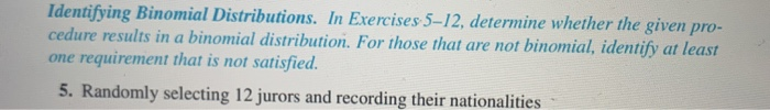 Solved Identifying Binomial Distributions. In Exercises | Chegg.com