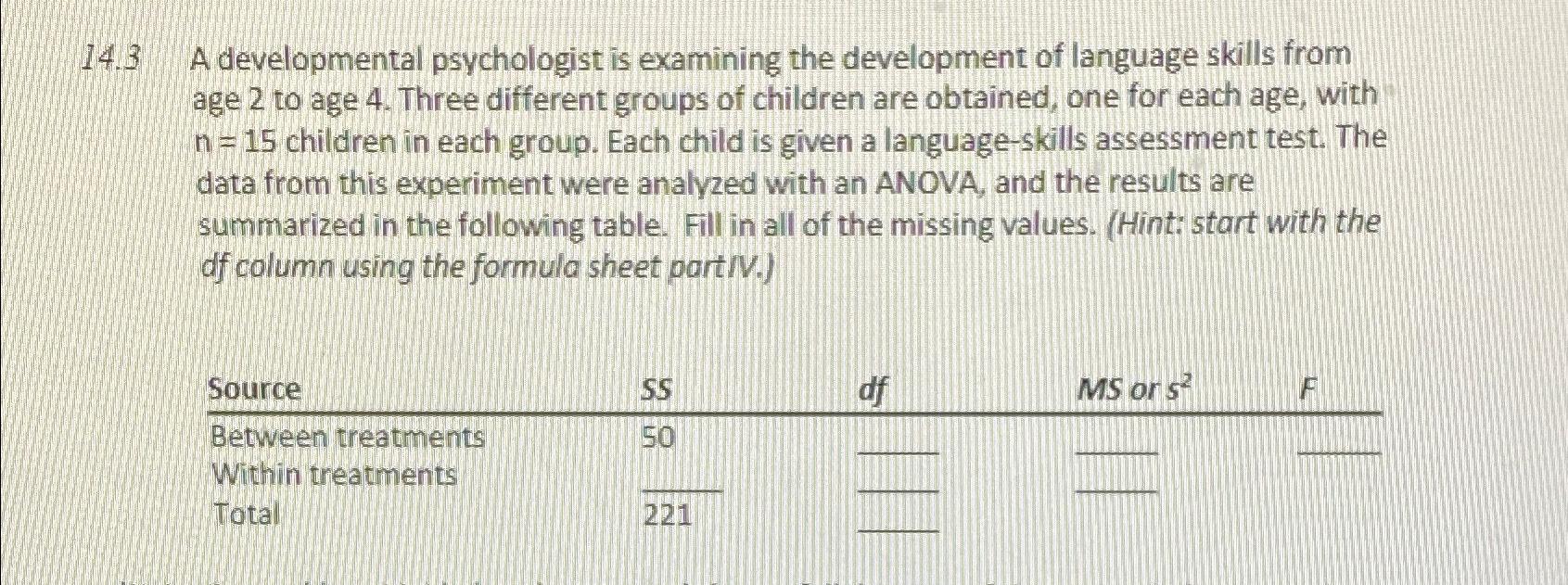 Solved 14.3 ﻿A developmental psychologist is examining the | Chegg.com