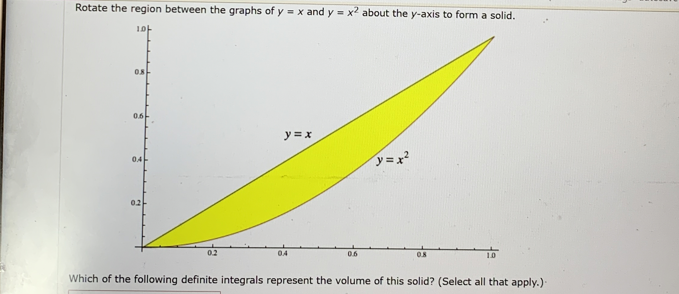 Solved Rotate the region between the graphs of y=x ﻿and y=x2 | Chegg.com