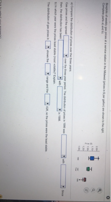 Solved Boxplots of weekly gas prices at a service station in | Chegg.com