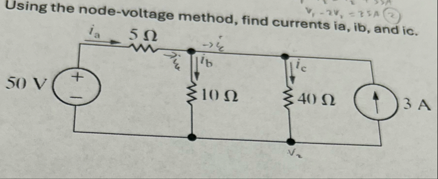 Using the node-voltage method, find currents ia, ﻿ib, | Chegg.com