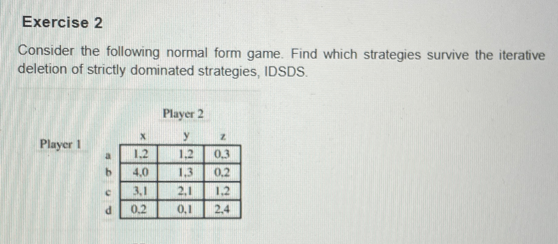 Solved Exercise 2Consider the following normal form game. | Chegg.com