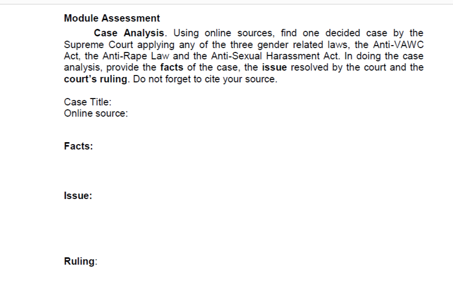 Solved Module Assessment Case Analysis. Using online | Chegg.com