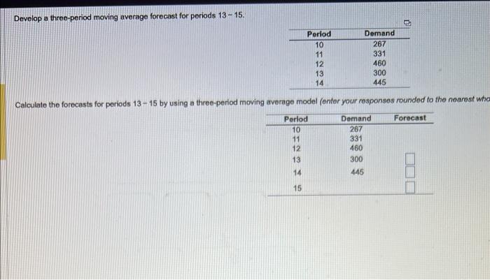 Solved Develop a three-period moving average forecast for | Chegg.com