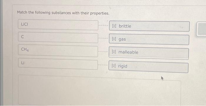 Solved Match the following substances with their properties. | Chegg.com