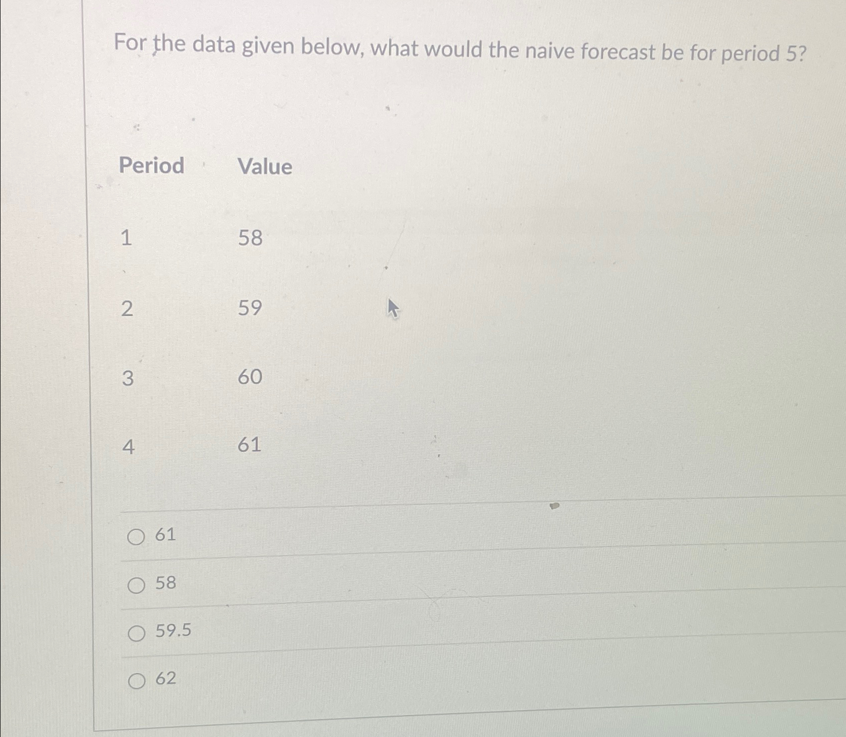 Solved For the data given below, what would the naive | Chegg.com
