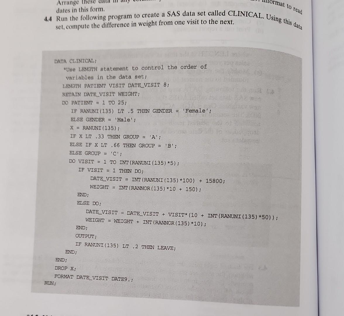 Solved 4.10 Using data set CLINICAL from Problem 4.4, create | Chegg.com Solved 4.10 Using data set CLINICAL from Problem 4.4, create | Chegg.com