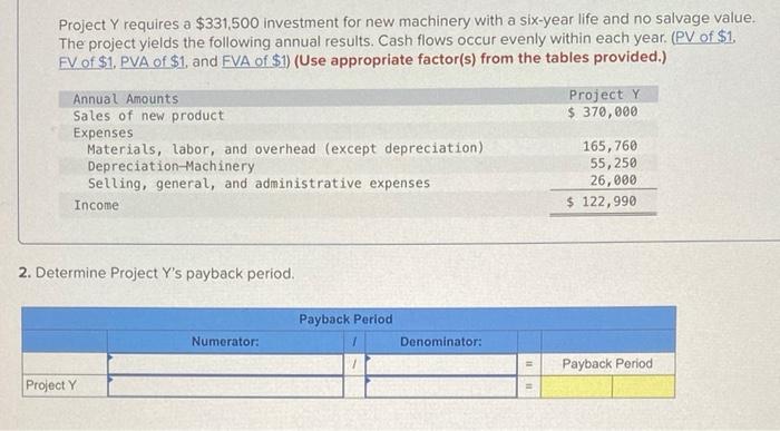 Solved Project Y requires a $331,500 investment for new | Chegg.com
