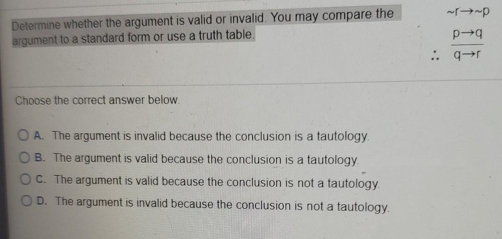 Solved map Determine whether the argument is valid or | Chegg.com