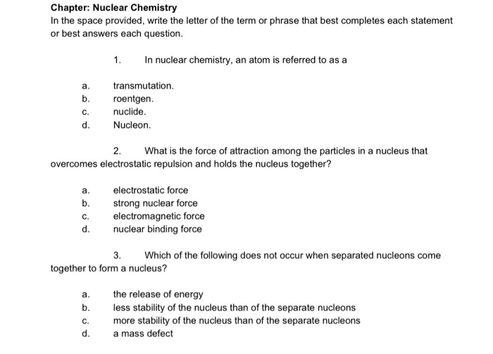 Solved Chapter: Nuclear Chemistry In the space provided, | Chegg.com