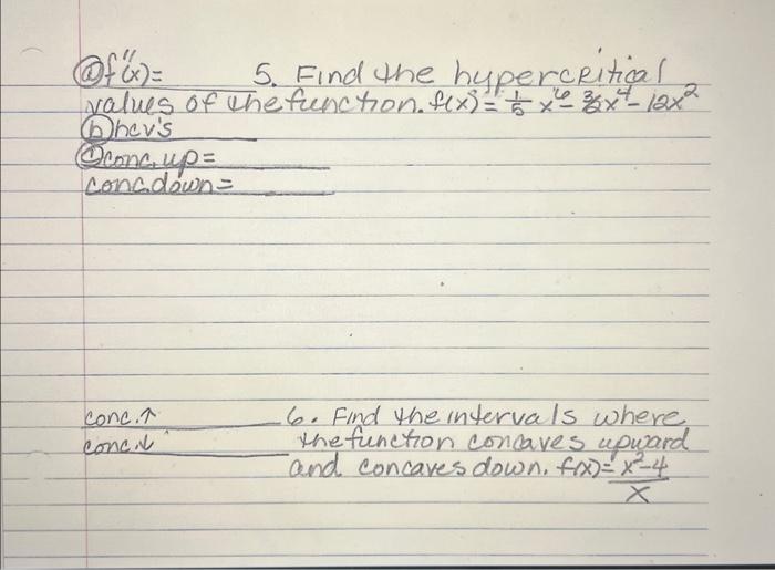 Solved @ f′′(x)= 5. Find the hypercritical values of the | Chegg.com