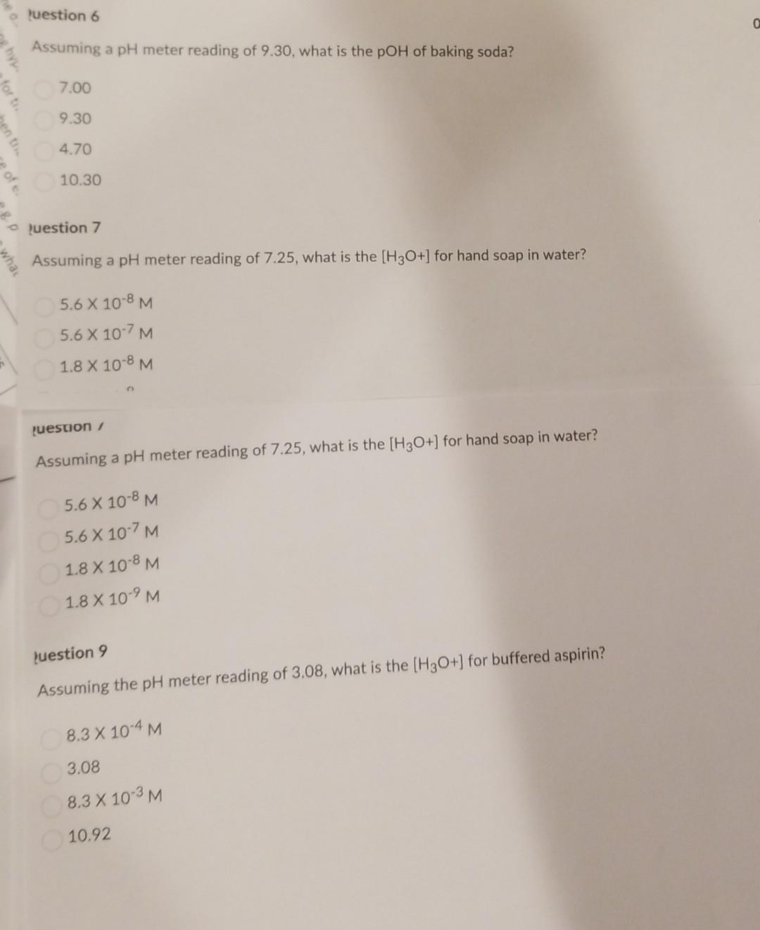 Solved Assuming a pH meter reading of 9.30 , what is the pOH | Chegg.com