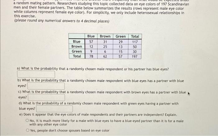 Solved a random mating pattern. Researchers studying this | Chegg.com