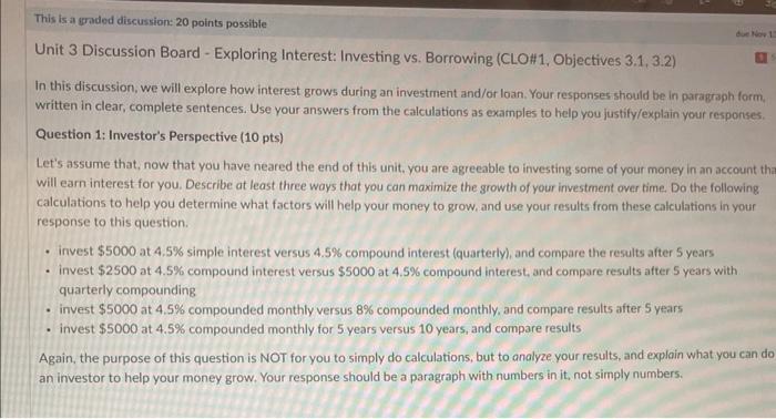 Solved Unit 3 Discussion Board - Exploring Interest: | Chegg.com