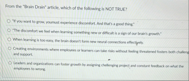 Solved From the "Brain Drain" article, which of the | Chegg.com