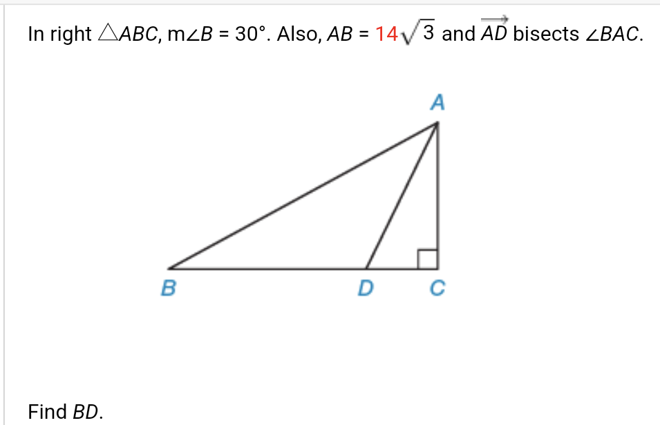 Solved In right triangle ABC, angle B=30°. ﻿Also, AB=1432 | Chegg.com