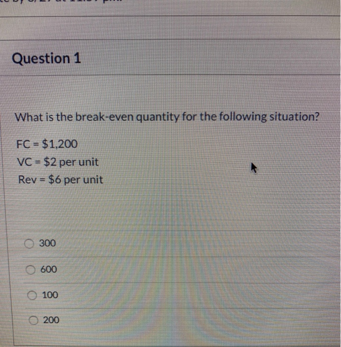 Solved Question 1 What is the break-even quantity for the | Chegg.com