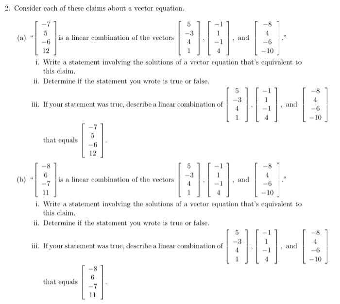 Solved Consider each of these claims about a vector | Chegg.com