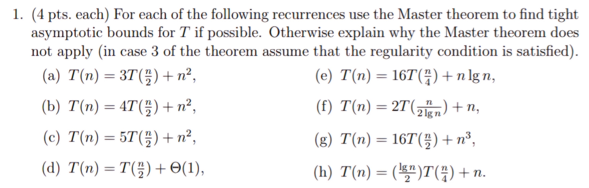 Solved (4 ﻿pts. ﻿each) ﻿For each of the following | Chegg.com