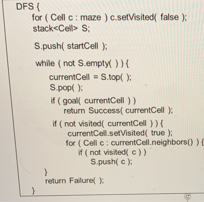 c++ Implement a pseudocode for dfs using the | Chegg.com