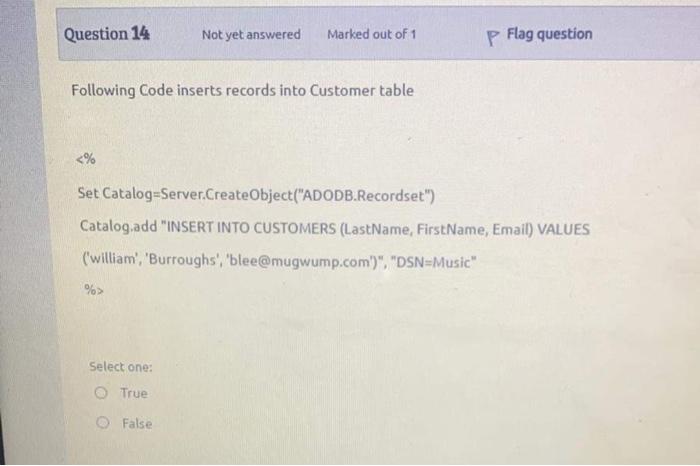 Solved Following Code Inserts Records Into Customer Table 