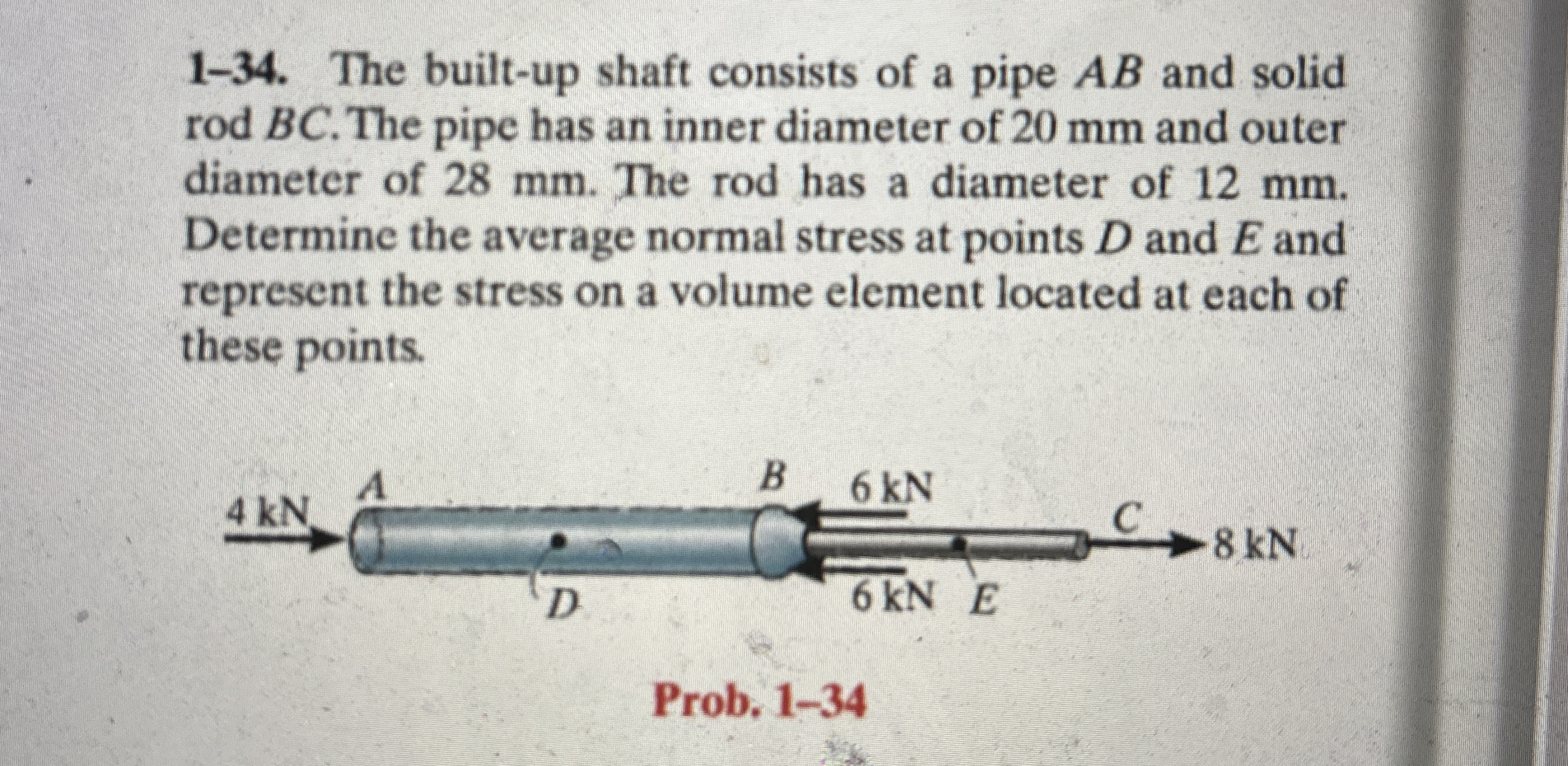 1-34. ﻿The built-up shaft consists of a pipe AB ﻿and | Chegg.com