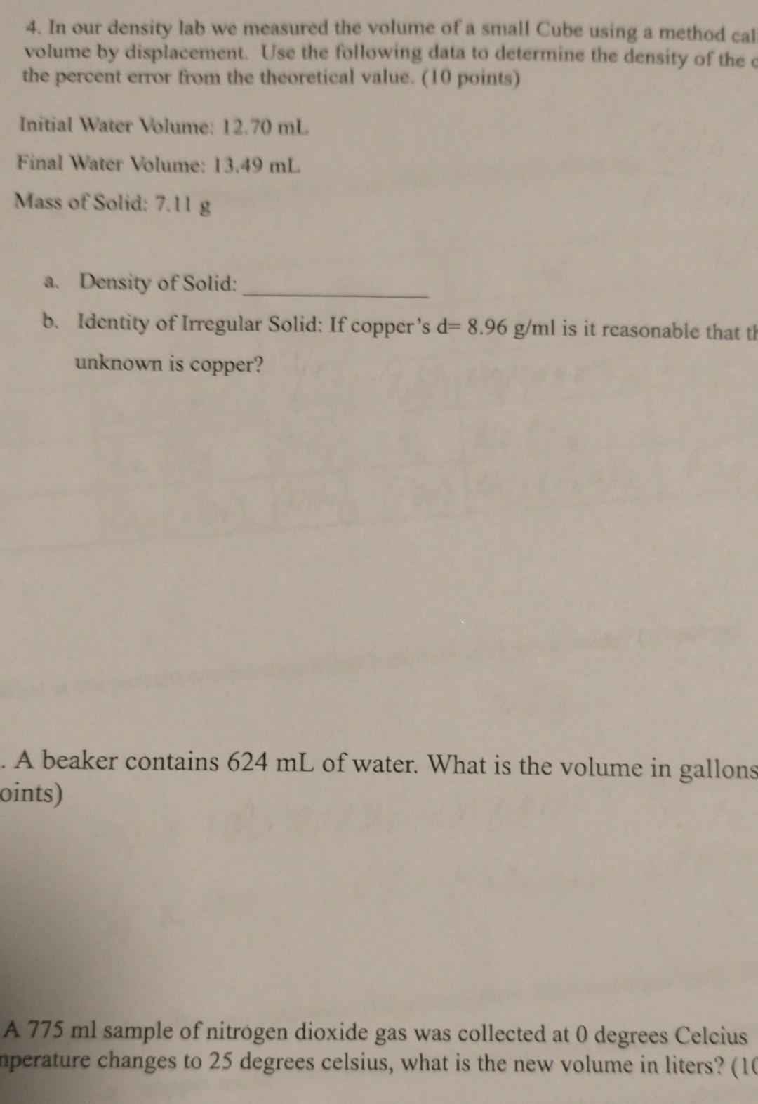 Solved 4. In our density lab we measured the volume of a | Chegg.com
