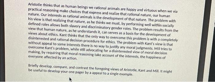 Aristotle thinks that as human beings we rational | Chegg.com