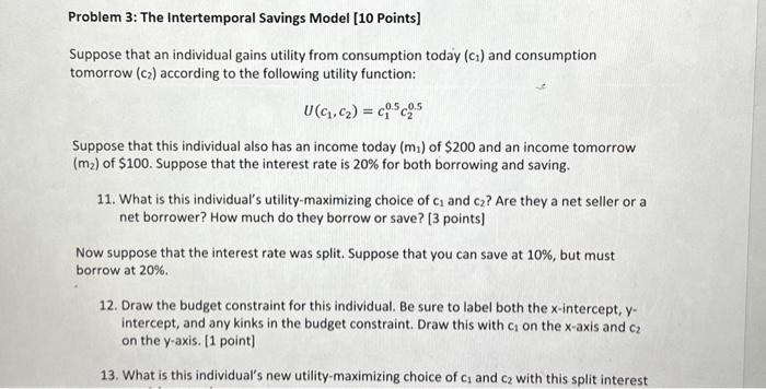 Solved Problem 3: The Intertemporal Savings Model [10 | Chegg.com