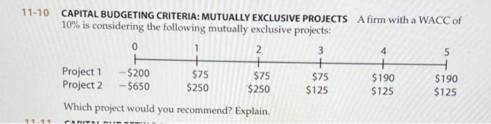 Solved CAPITAL BUDGETING CRITERIA: MUTUALLY EXCLUSIVE | Chegg.com