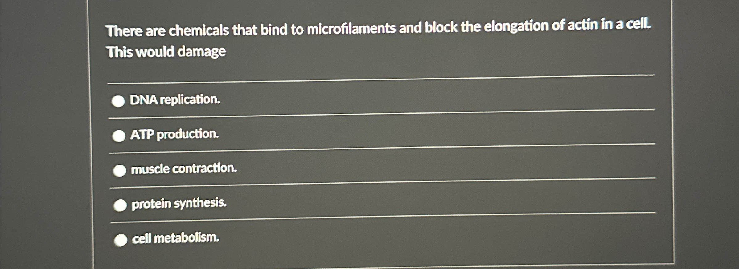 Solved There are chemicals that bind to microfilaments and | Chegg.com
