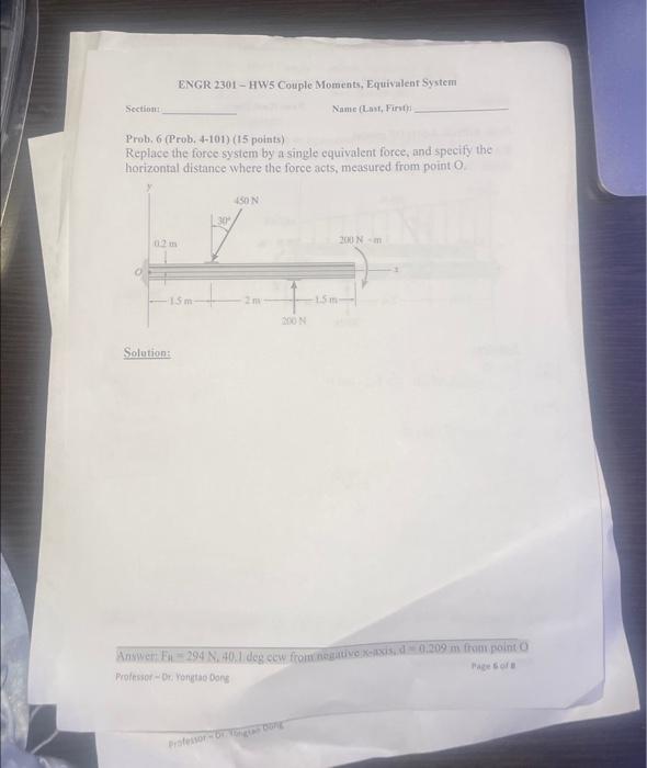 Prob. 6 (Prob, 4-101) (15 points) Replace the force | Chegg.com Prob. 6 (Prob, 4-101) (15 points) Replace the force | Chegg.com