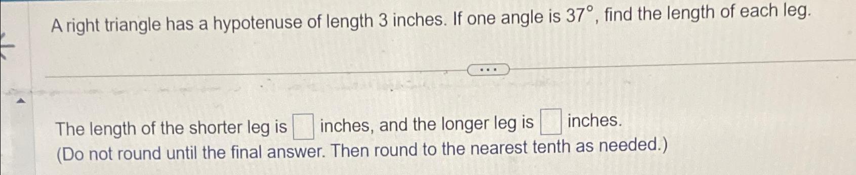 Solved A right triangle has a hypotenuse of length 3 | Chegg.com