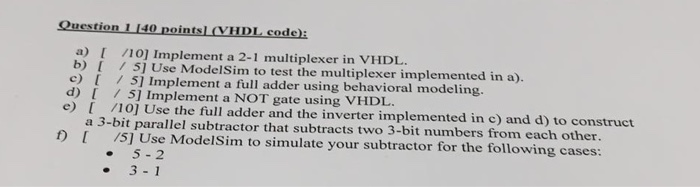 Solved Question 1/40 points (VHDL code): a) [110] Implement | Chegg.com
