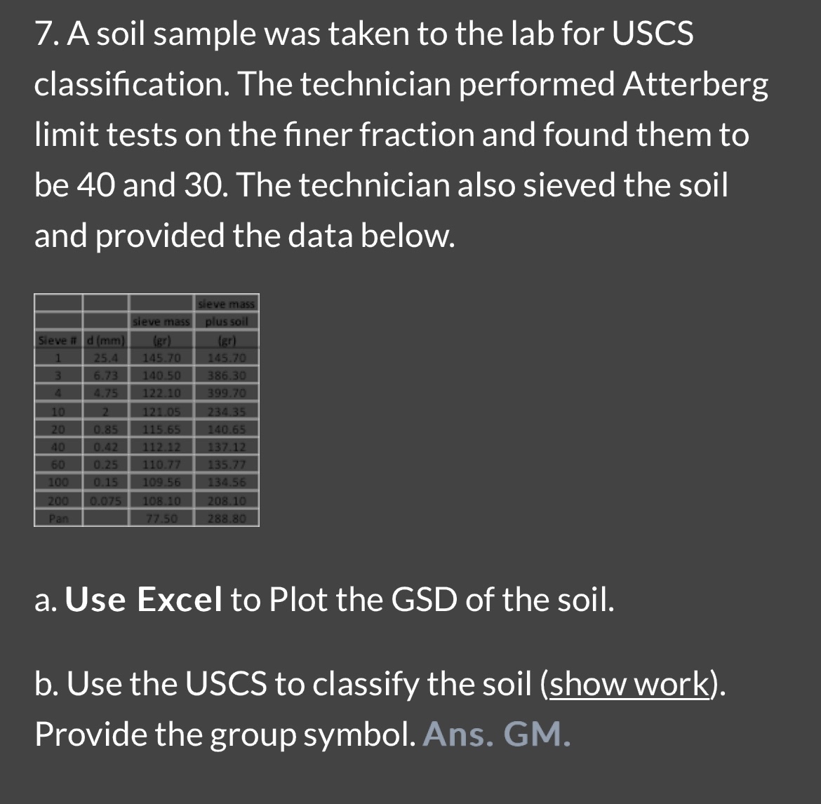 Solved A soil sample was taken to the lab for USCS | Chegg.com