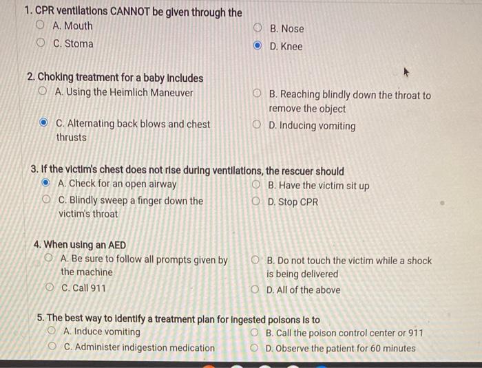 Solved 1. CPR ventilations CANNOT be given through the O A. | Chegg.com