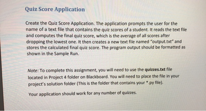 Solved Quiz Score Application Create the Quiz Score | Chegg.com