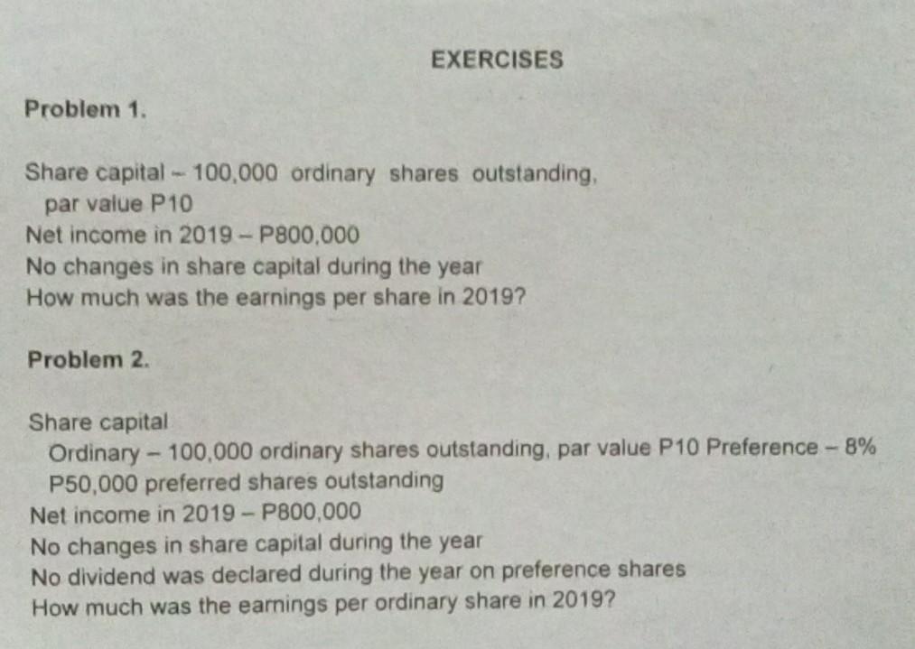 Solved EXERCISES Problem 1. Share capital - 100,000 ordinary | Chegg.com