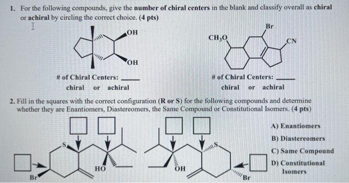 Solved 1. For the following compounds, give the number of | Chegg.com