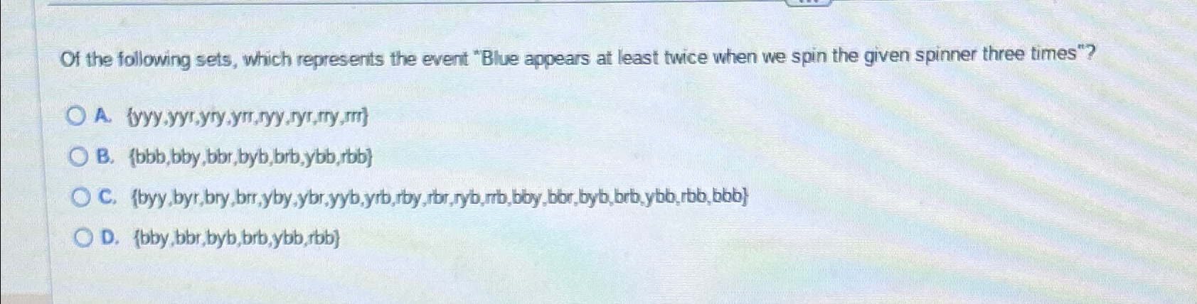 Solved Of the following sets, which represents the event | Chegg.com