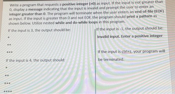 Solved Write a program that requests a positive integer (>0) | Chegg.com