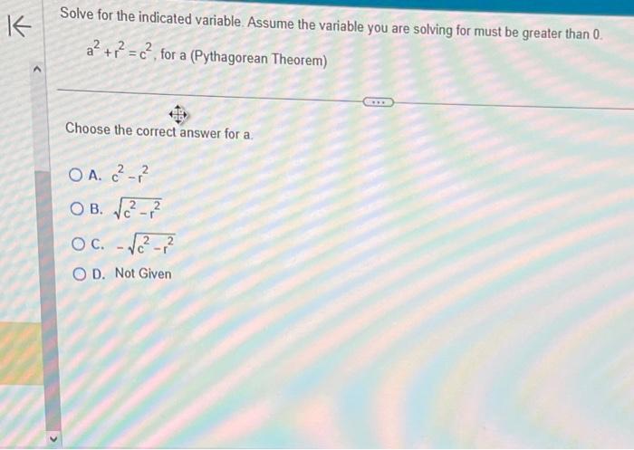 Solved Solve for the indicated variable. Assume the variable | Chegg.com