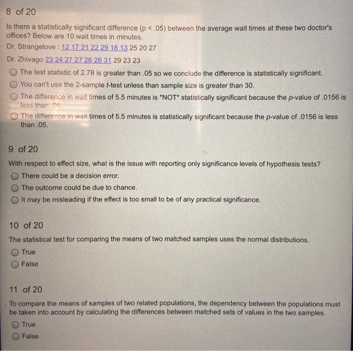 Solved 8 of 20 Is there a statistically significant | Chegg.com