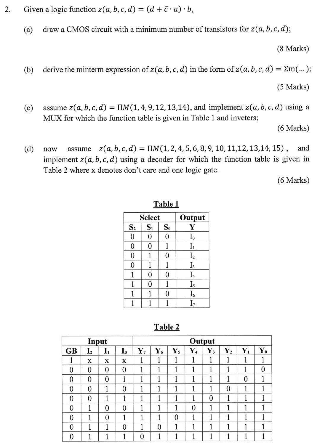 2. Given a logic function z(a,b,c,d)=(d+cˉ⋅a)⋅b, (a) | Chegg.com