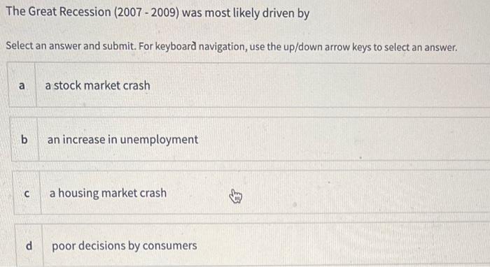 Solved The Great Recession (2007-2009) was most likely | Chegg.com