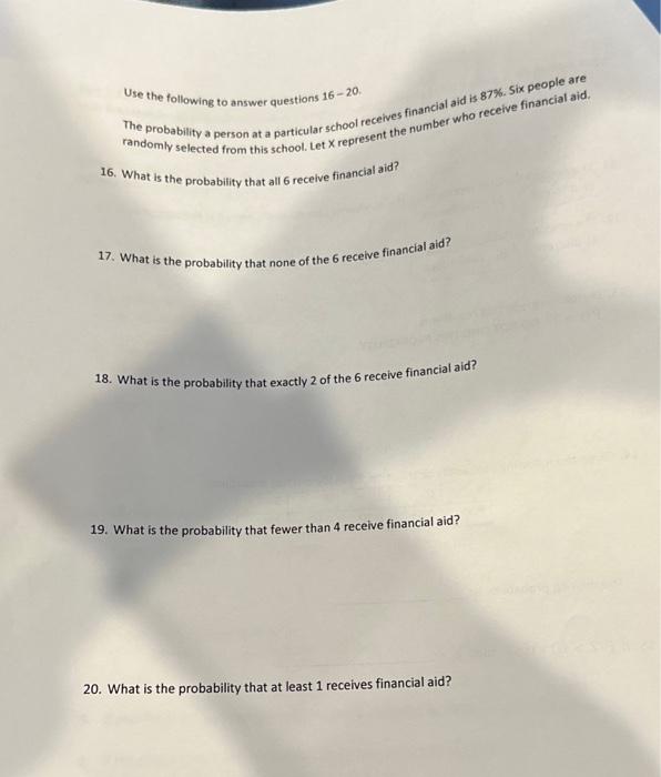 Solved 19. What is the probability that fewer than 4 receive | Chegg.com