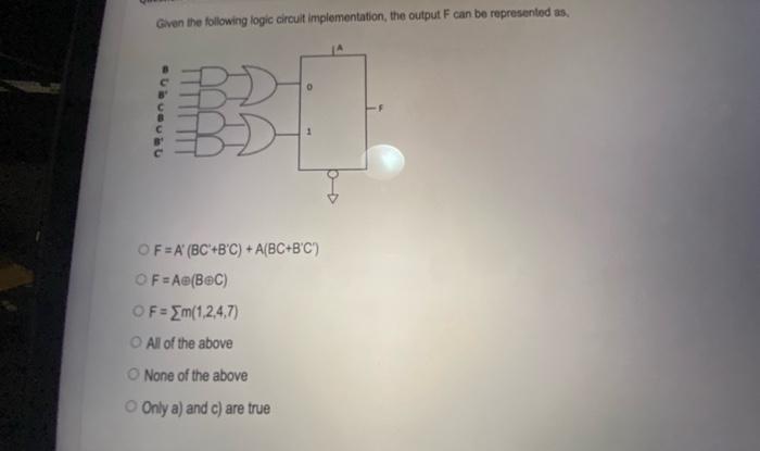 Solved Given the following logic circult implementation, the | Chegg.com