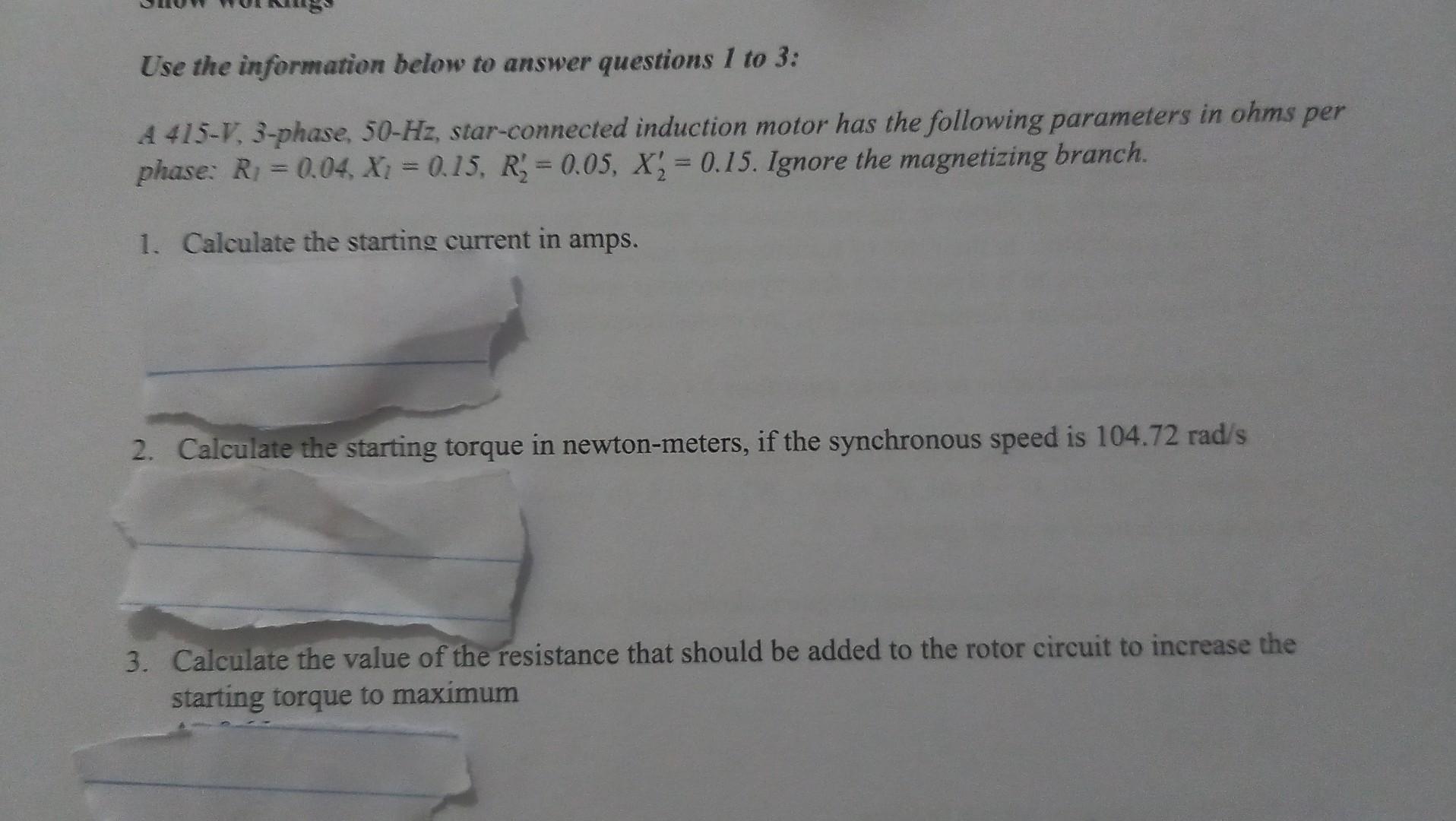 Solved Use the information below to answer questions 1 to 3: | Chegg.com